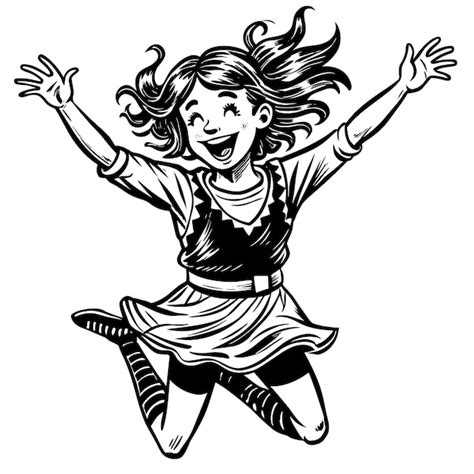 A Girl Jumping In The Air With Her Arms Up In The Air Premium Ai