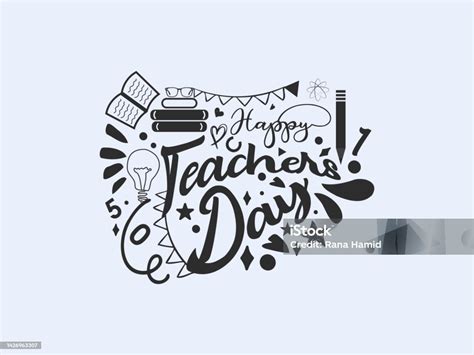 행복한 교사의 날 벡터 서예 디자인과 창조적 인 낙서 축하 0명에 대한 스톡 벡터 아트 및 기타 이미지 0명 10월