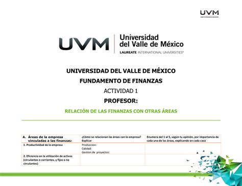 A1 Fundamentos DE Finanzas UNIVERSIDAD DEL VALLE DE M FUNDAMENTO