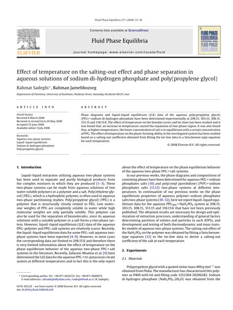 Pdf Effect Of Temperature On The Salting Out Effect And Phase