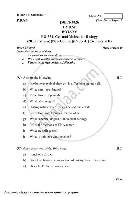 Cell And Molecular Biology 2016 2017 Bsc Botany Semester 5 Tybsc