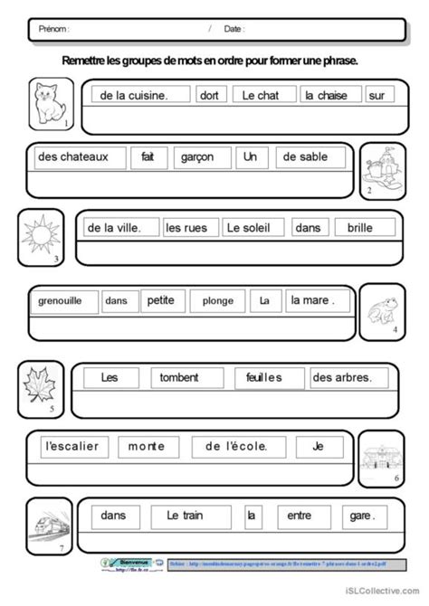 141 Ordre Français FLE fiches pedagogiques pdf doc