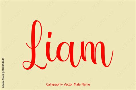 Liam Male Name Cursive Calligraphy Text On Yellow Background Stock