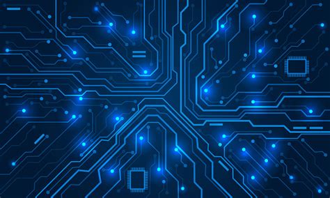 추상 회로판 기술 연결된 블루 라인 전자 요소 컴퓨터 마더 보드 칩 프로세서 반도체 디지털 배경 벡터 회색에 대한 스톡 벡터 아트 및 기타 이미지 Istock