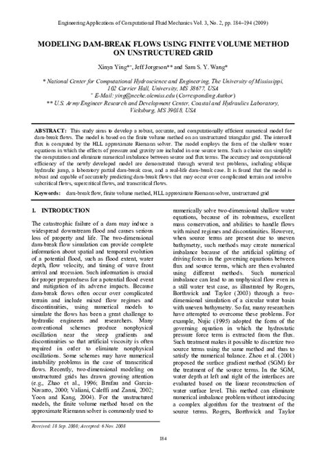 Pdf Modeling Dam Break Flows Using Finite Volume Method On