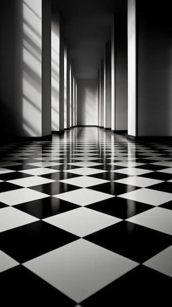 Un Suelo Blanco Y Negro Con Un Patrón De Cuadros Foto Premium