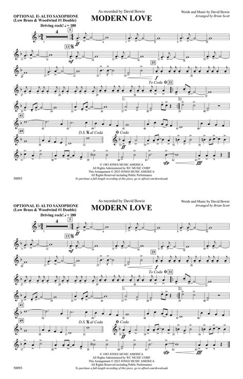 Modern Love Optional Alto Sax Marching Band Digital Sheet Music