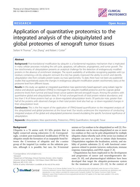 Pdf Application Of Quantitative Proteomics To The Integrated Analysis