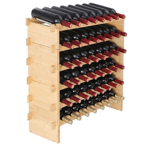 Vevor 48 Bottle Stackable Modular Wine Rack 6 Tier Solid Bamboo Wood