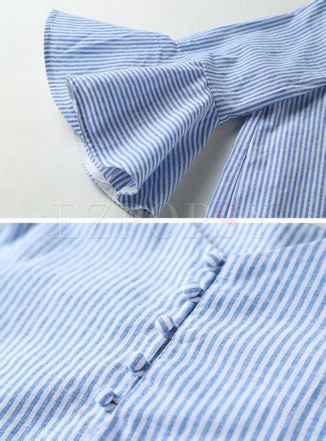 Elegant Striped Flare Sleeve Slim Blouse Remodelando Roupas Roupas