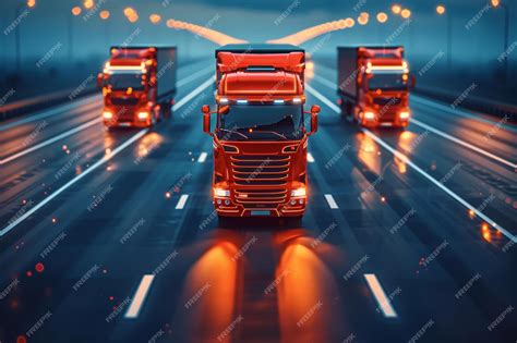 Digital Network Connected Trucks For Smart Fleet Management System Visualization Premium Ai