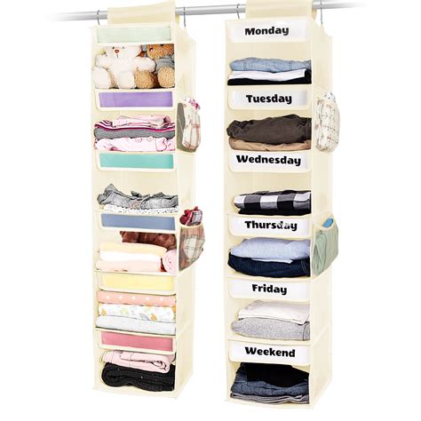 Sunlit 6 Shelf Weekly Clothes Organizer Set Of 2 Hanging Closet