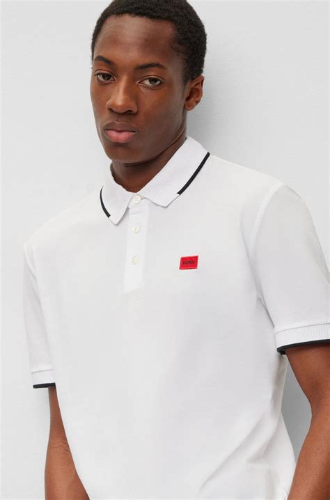 Hugo Slim Fit Polo Shirt With Red Logo Label White