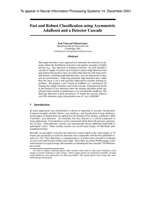 Pdf Fast And Robust Classification Using Asymmetric Adaboost And A