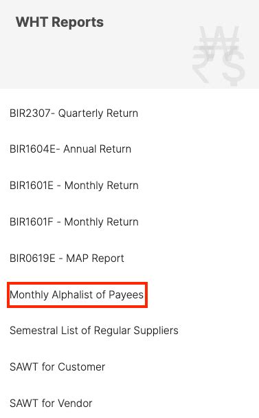 Philippines Tax Monthly Alphalist Of Payees Report Under Deskera Books