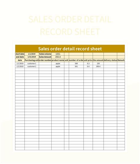 Order Sheet Excel Template