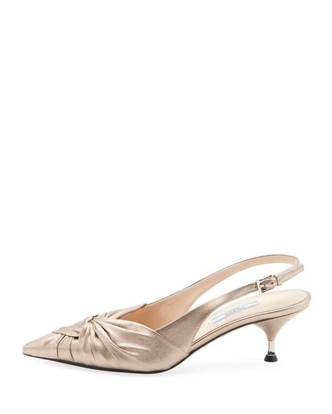 Prada Ruched Metallic Leather Pumps Metallic Leather Leather