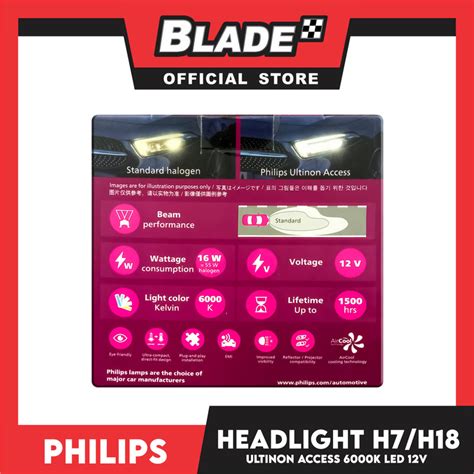Philips Led-HL H7/H18 Ultinon Acces LUM11972U2500X2 Car Headlights Bul ...