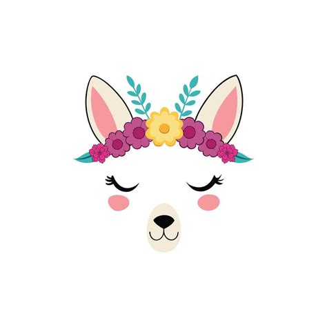 Cute Llama Face With Floral Crown Art 54849476 Vector Art At Vecteezy