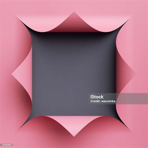 3d 렌더링 빈 사각형 프레임의 추상적 인 창조적 인 배경 말린 모서리가 있는 분홍색 종이 종이에 대한 스톡 사진 및 기타