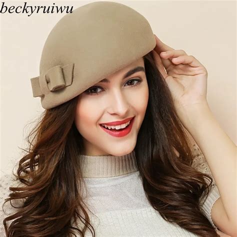Beckyruiwu Girl Cute Woolen Bowknot Beret Cap Lady Classical Solid
