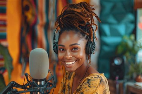 premium photo woman is recording a podcast generative by ai