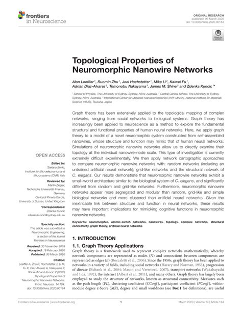 Pdf Topological Properties Of Neuromorphic Nanowire Networks