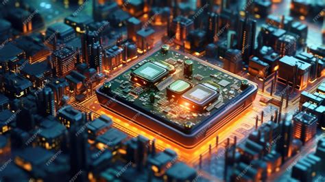 Premium Ai Image Circuit Board Processor Chips Semiconductor Colorful Smart City Beautiful