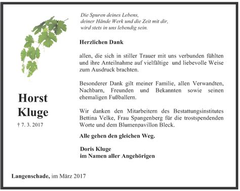 Traueranzeigen Von Horst Kluge Trauer In Thueringen De