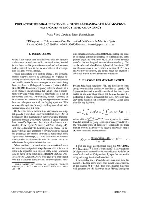 Pdf Prolate Spheroidal Functions A General Framework For Mc Cdma