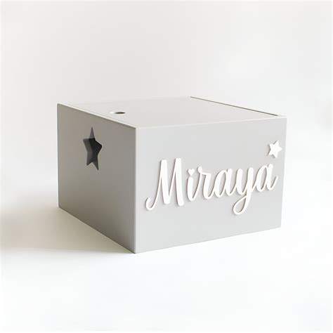 Personalized Star Box Cursive Grey The Tiny Trove