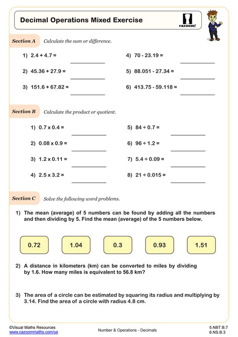 Decimal Operations Mixed Practice Worksheet Pdf Printable Number