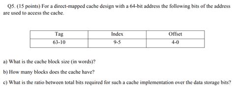 Solved Q Points For A Direct Mapped Cache Design With Chegg
