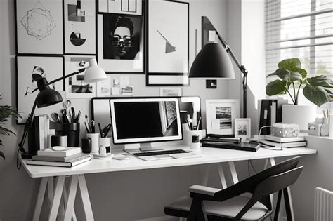 Monochrome Desk Setup Ready For Your Digital Canvas Premium Ai