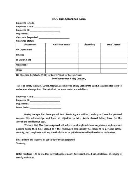 Noc Cum Clearance Form Pdf