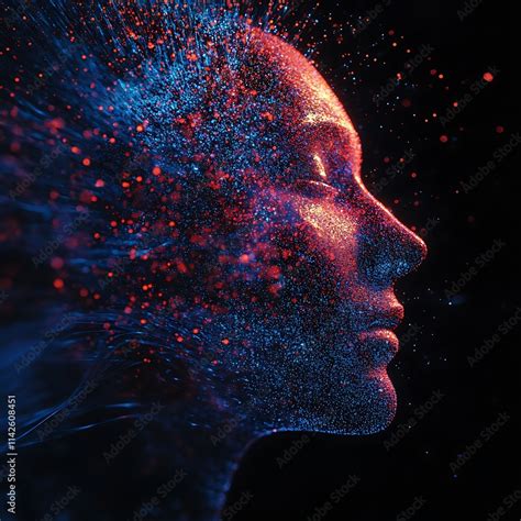 Digital Face Dissolving Into Light Particles Showing The Fusion Of Humanity And Artificial