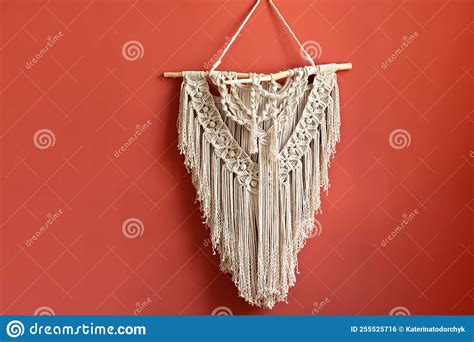 Cozy Home Decor Concept White Macrame In Living Room With Boho Interior Design Stock Photo