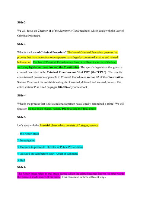 Criminal Procedure Transcript Of Lecture Slide We Will Focus On