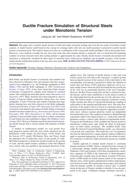 Pdf Ductile Fracture Simulation Of Structural Steels Under Monotonic
