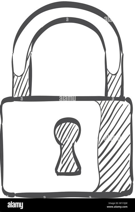 Padlock Icon In Doodle Sketch Lines Safety Protection Guard Stock