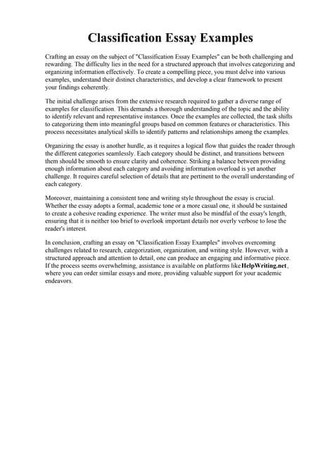 Classification Essay Examplespdf