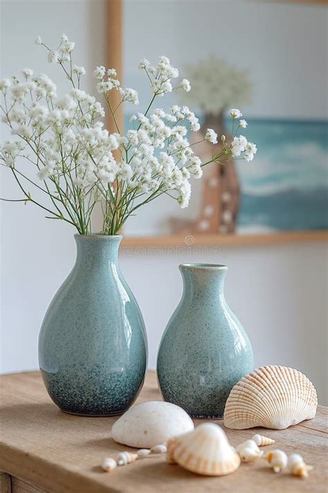 A Couple Of Vases Sitting On Top Of A Wooden Table Stock Image Image