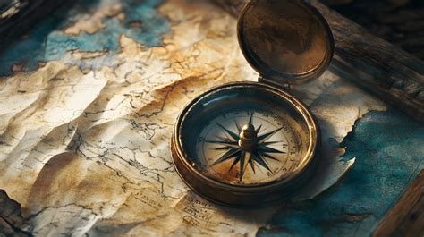 Antique Compass Resting On A Weathered Map Premium Ai Generated Image