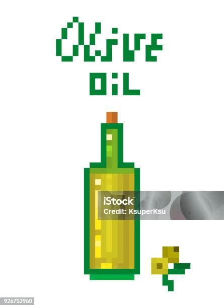 Huile Dolive Vierge Extra Dans Une Bouteille En Verre Vert 8 Bit Pixel
