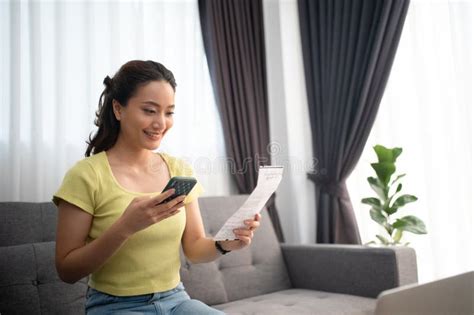 Asian Woman Using Mobile Phone For Application Qr Code Payment Bill At