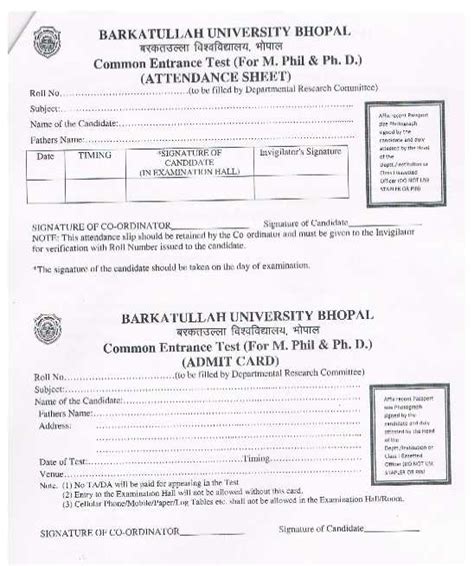 Bu Bhopal Admission Form Admission Forms