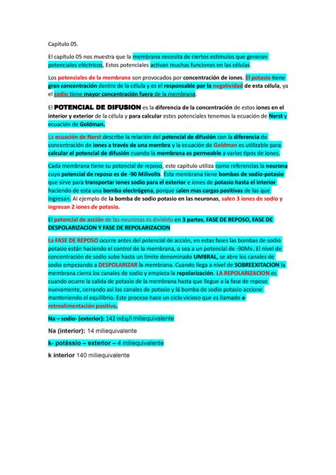 Capitulo fisio Potenciales de Membrana Capítulo El capítulo nos muestra que la