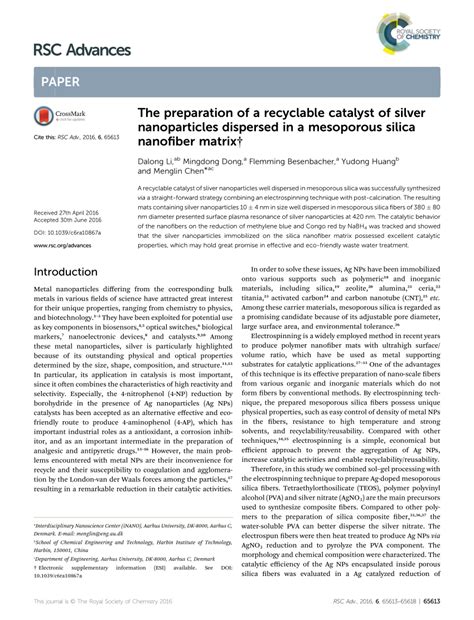Pdf The Preparation Of A Recyclable Catalyst Of Silver Nanoparticles Dispersed In Mesoporous