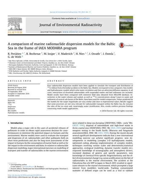 Pdf A Comparison Of Marine Radionuclide Dispersion Models For The Baltic Sea In The Frame Of