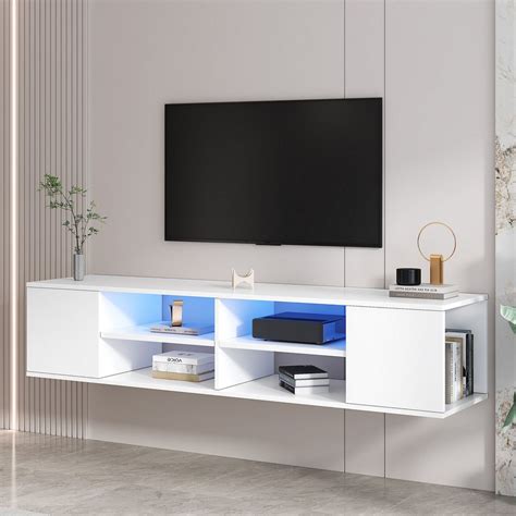 Merax Lowboard Scandi Fernsehtisch Mit Led Und 6 Offenen Fächern Tv
